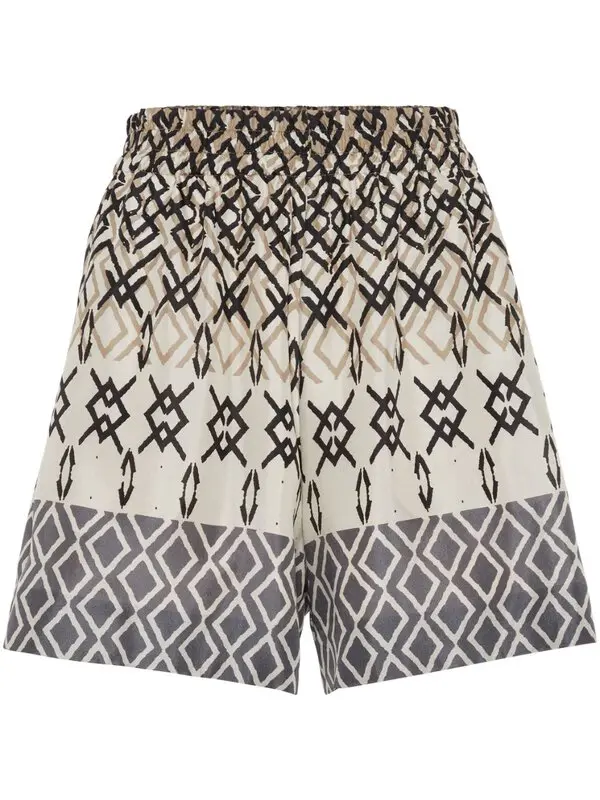 Brunello Cucinelli Geometric-pattern Silk Shorts - Brown