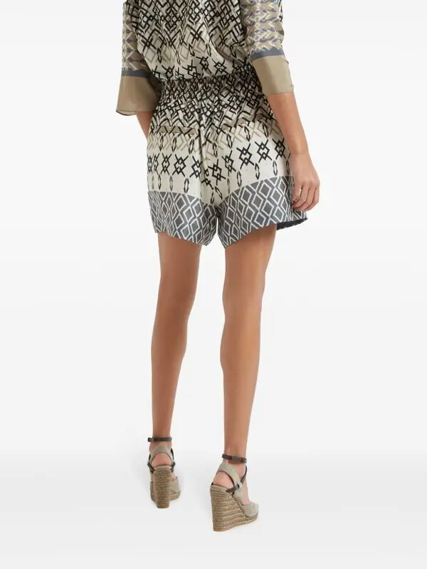Brunello Cucinelli Geometric-pattern Silk Shorts - Brown