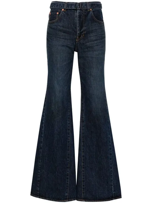Sacai Belted Flared Jeans - Blue