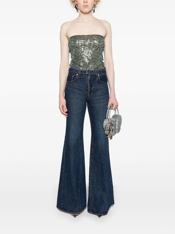 Sacai Belted Flared Jeans - Blue