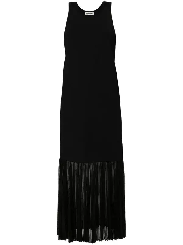 JIL SANDER Plissé-detailed Knitted Maxi Dress - Black