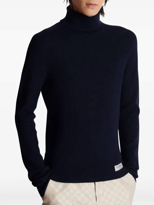 Balmain Logo-tag Merino-wool Jumper - Blue