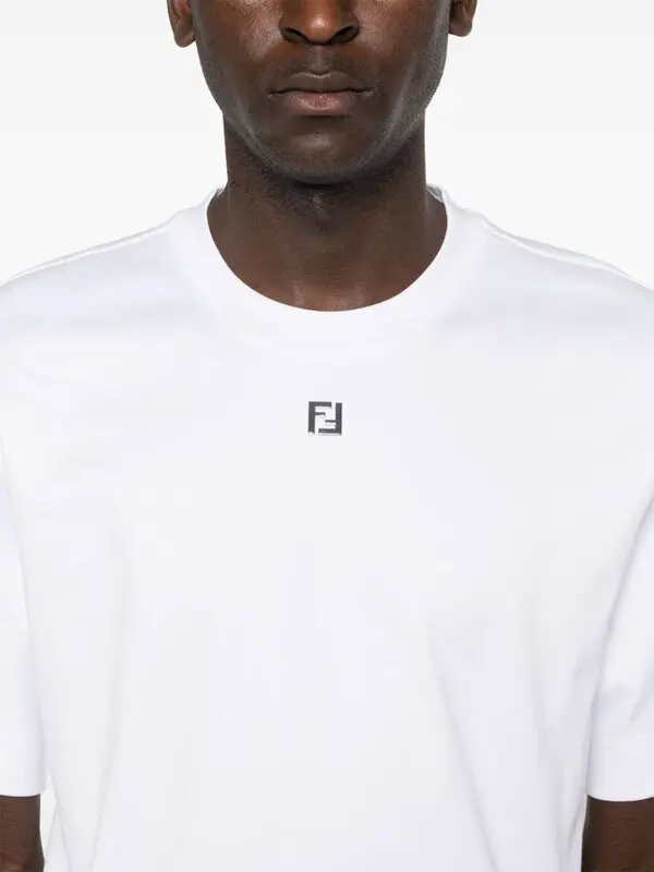 Fendi Ff-plaque Cotton T-shirt - White