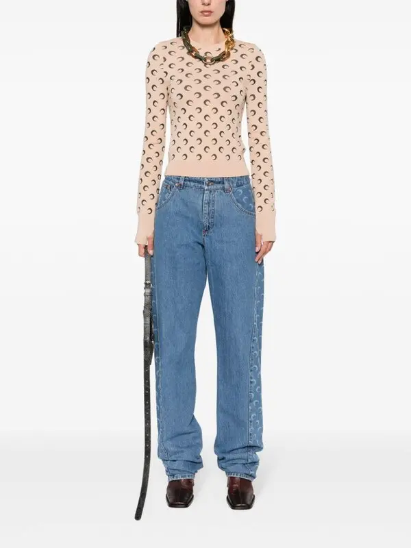 MARINE SERRE Crescent Moon Jacquard Jumper - Neutrals