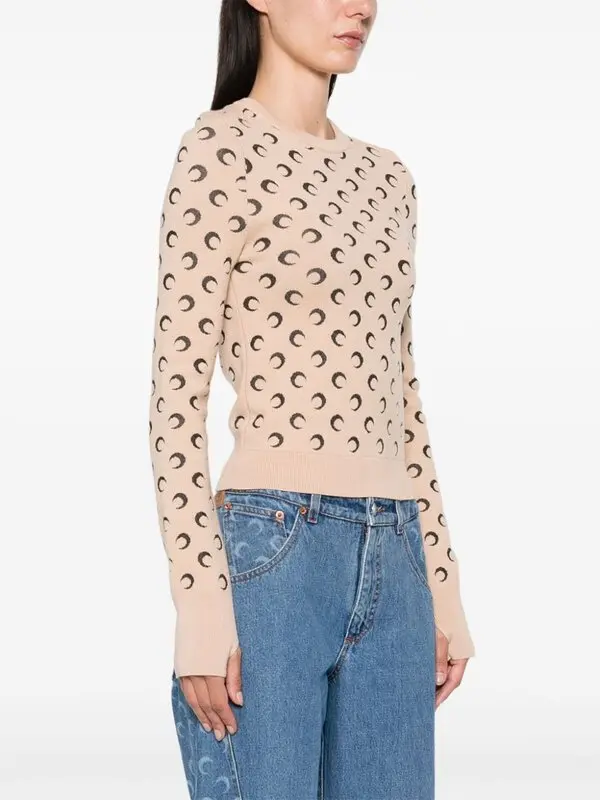 MARINE SERRE Crescent Moon Jacquard Jumper - Neutrals