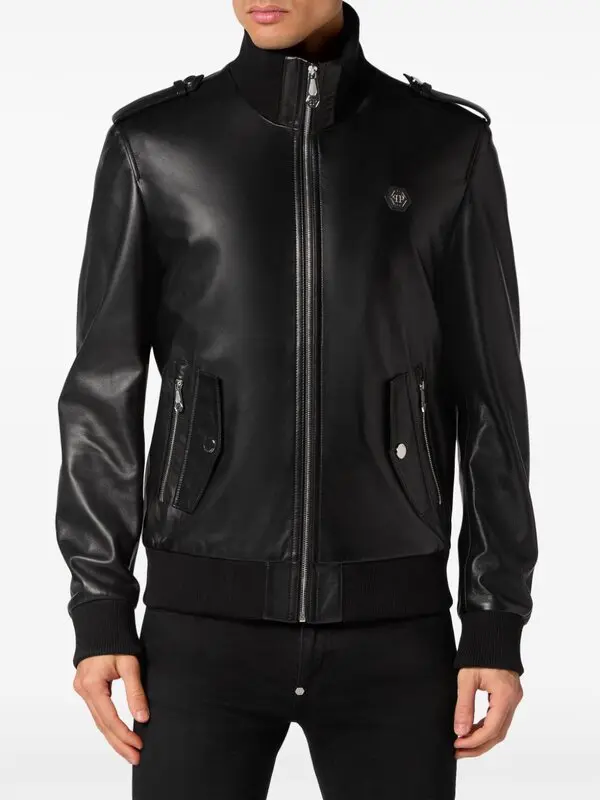 Philipp Plein Logo-appliqué Leather Jacket