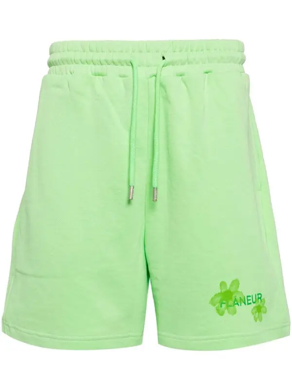 FLANEUR Floral Watercolor Cotton Shorts - Green