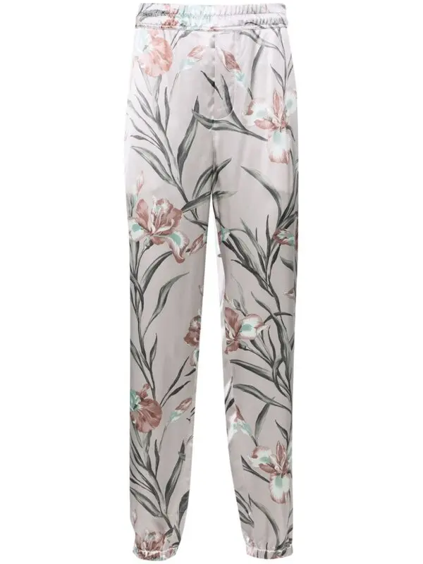Saint Laurent Floral-print Tapered Trousers - Grey