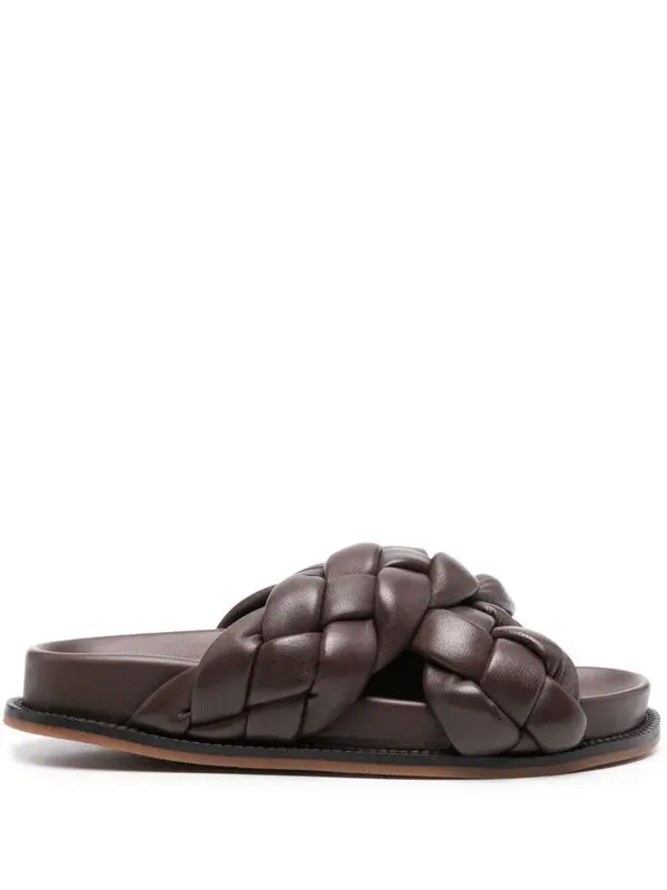 Fabiana Filippi Braided Leather Slides - Brown