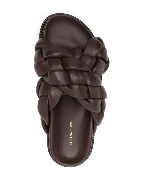 Fabiana Filippi Braided Leather Slides - Brown
