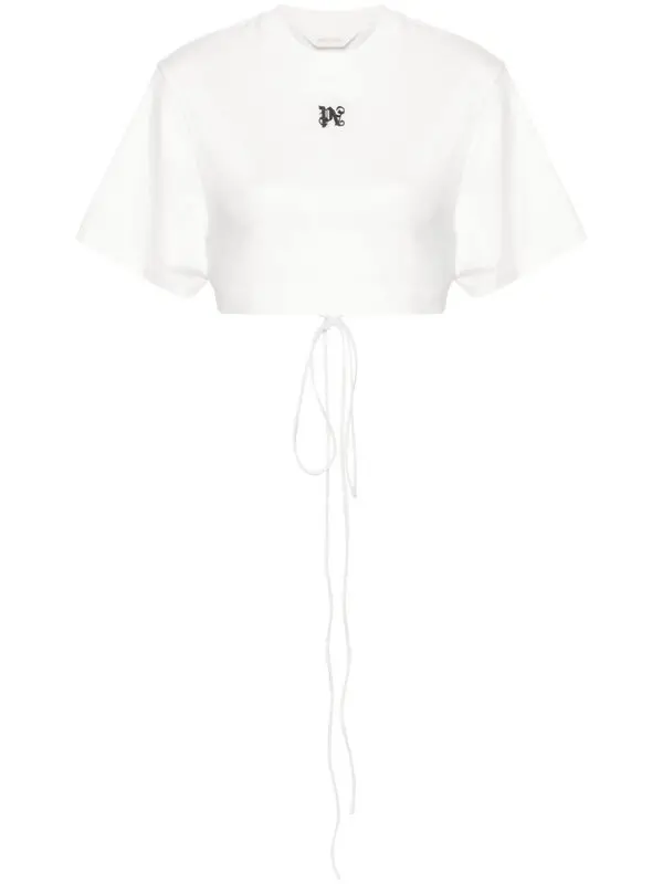 Palm Angels Logo-embroidered Cropped T-shirt - White