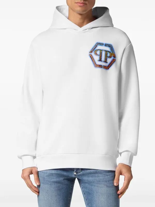 Philipp Plein Embellished Logo Print Hoodie - White