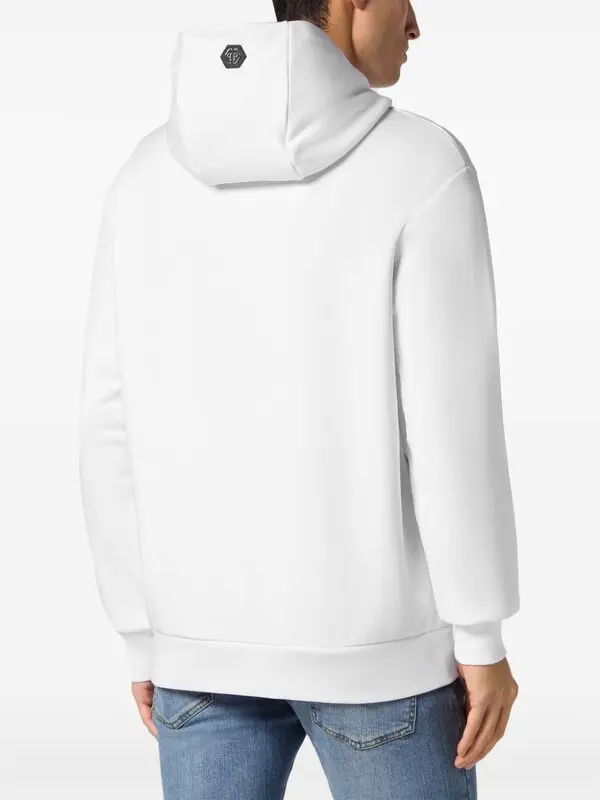 Philipp Plein Embellished Logo Print Hoodie - White