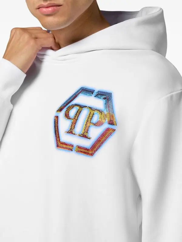 Philipp Plein Embellished Logo Print Hoodie - White