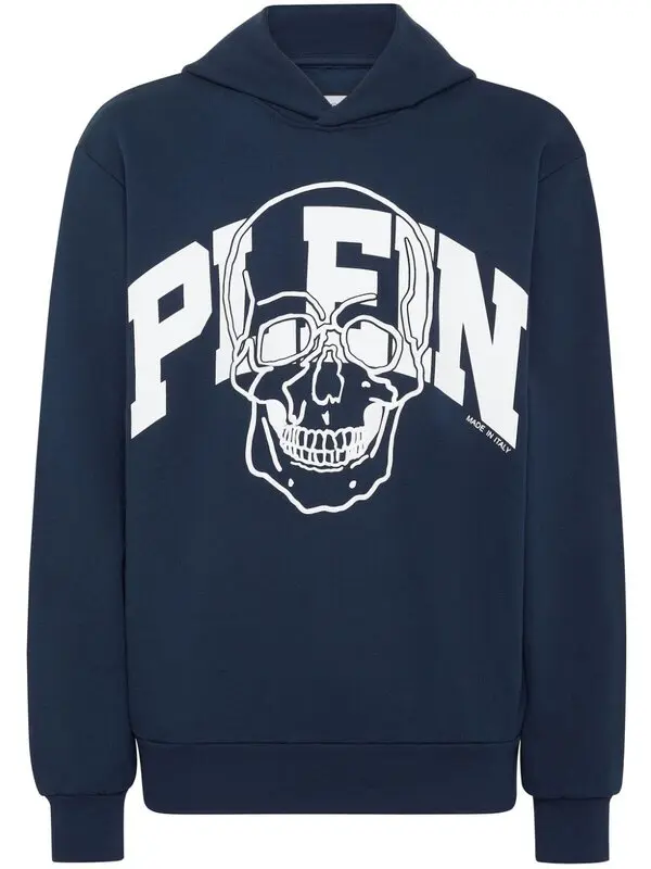 Philipp Plein Skull Logo-print Cotton Hoodie - Blue