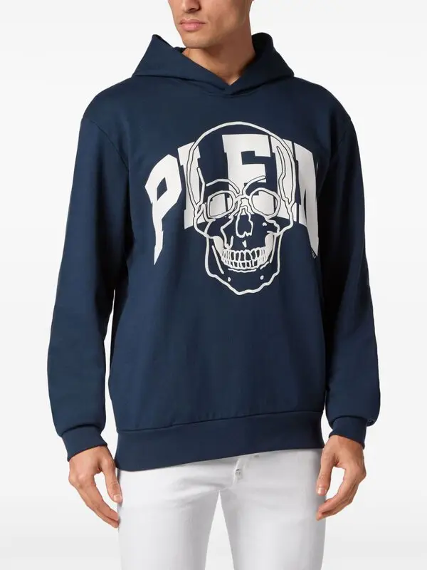 Philipp Plein Skull Logo-print Cotton Hoodie - Blue