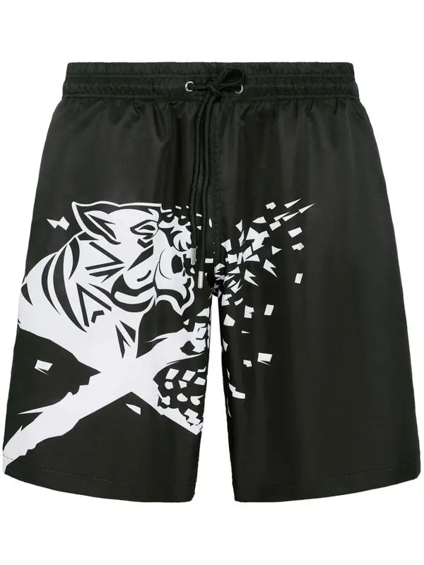 PLEIN SPORT Tiger Print Swim Shorts - Black