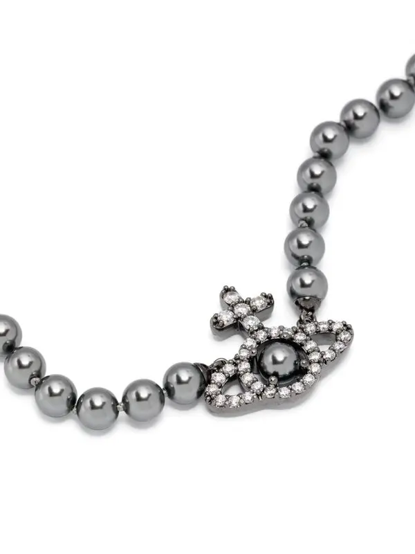 Vivienne Westwood Olympia Orb-Charm Pearl Necklace - Grey