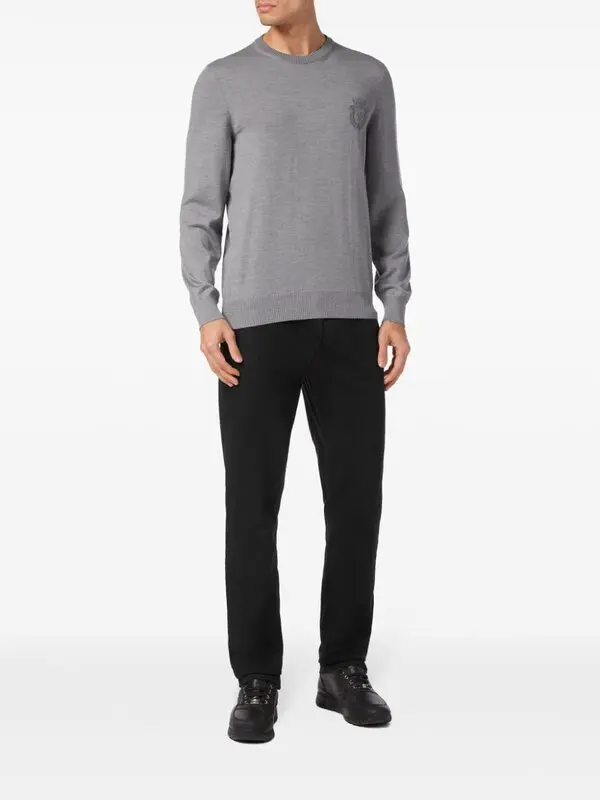 BILLIONAIRE Logo-embroidered Wool Jumper - Grey