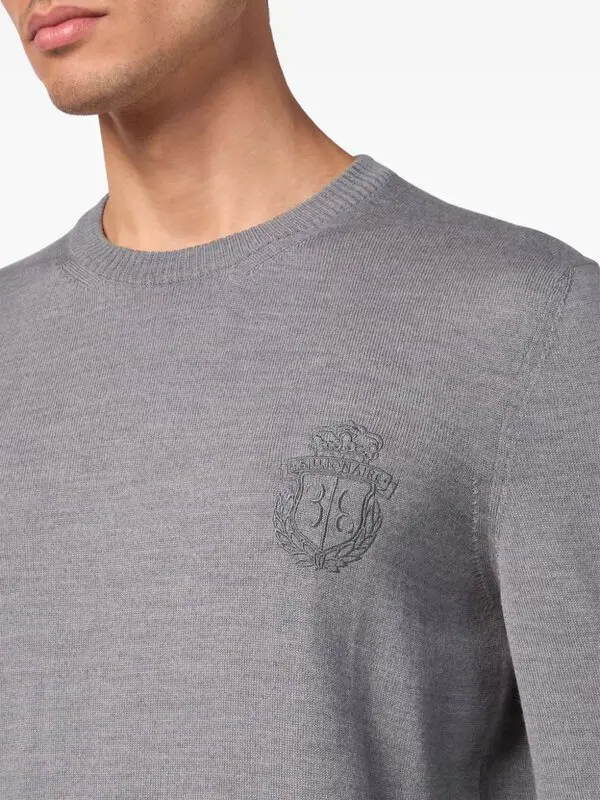 BILLIONAIRE Logo-embroidered Wool Jumper - Grey