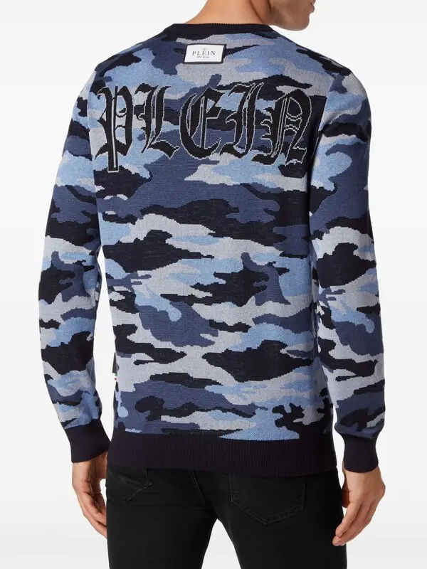 Philipp Plein Camouflage-pattern Merino Jumper - Blue