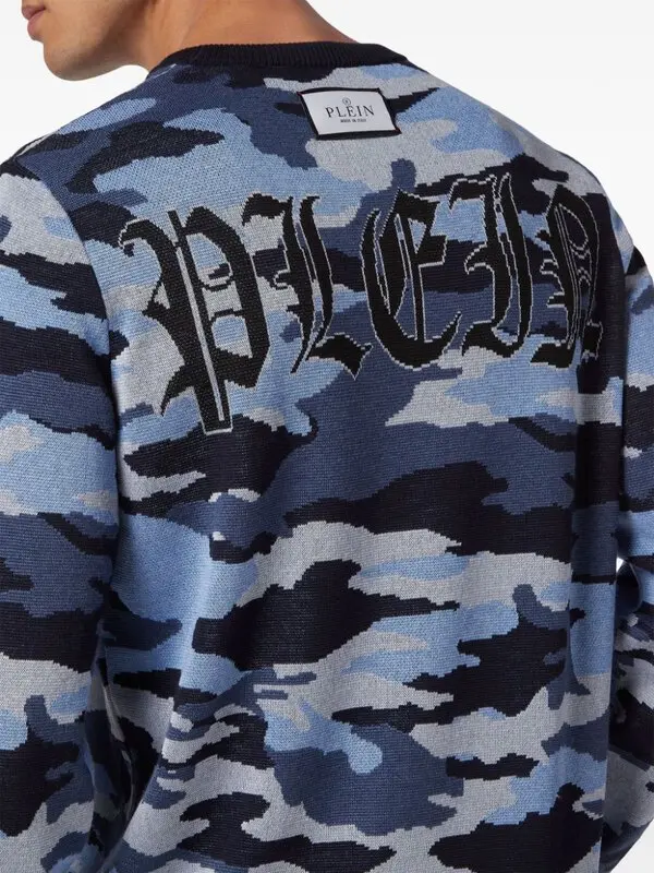 Philipp Plein Camouflage-pattern Merino Jumper - Blue
