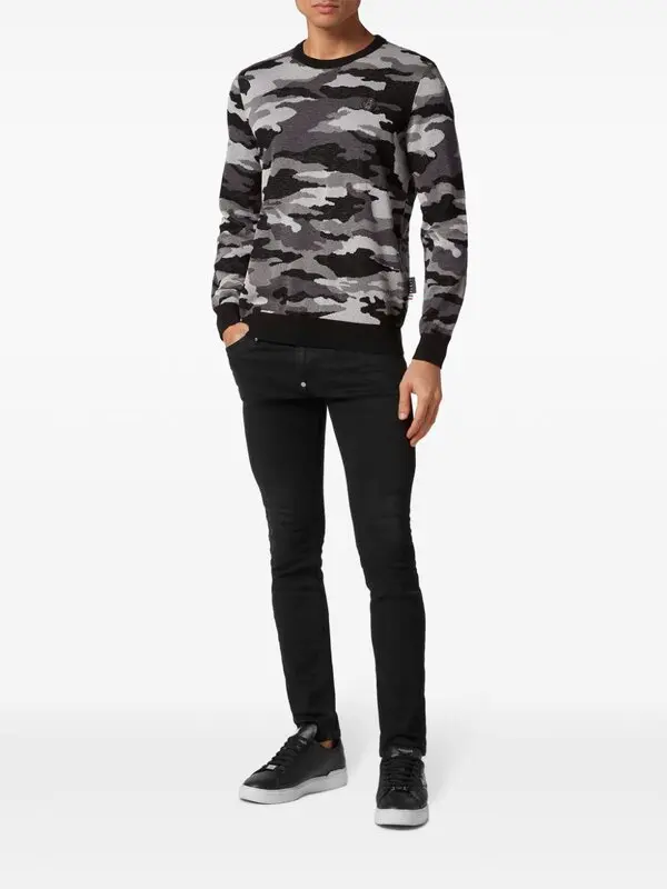 Philipp Plein Camouflage-pattern Merino Jumper - Black