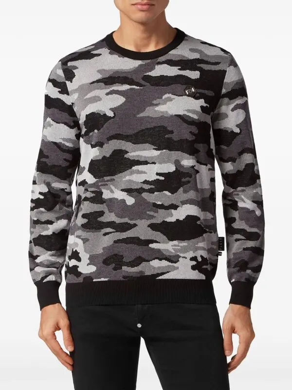 Philipp Plein Camouflage-pattern Merino Jumper - Black