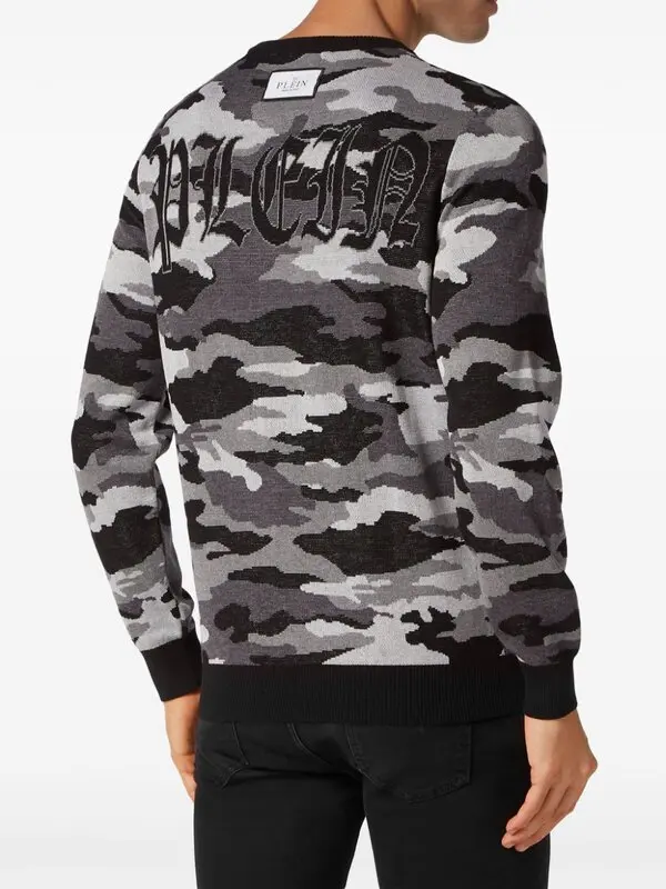Philipp Plein Camouflage-pattern Merino Jumper - Black