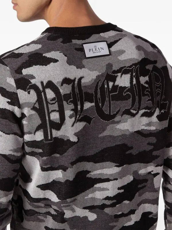 Philipp Plein Camouflage-pattern Merino Jumper - Black