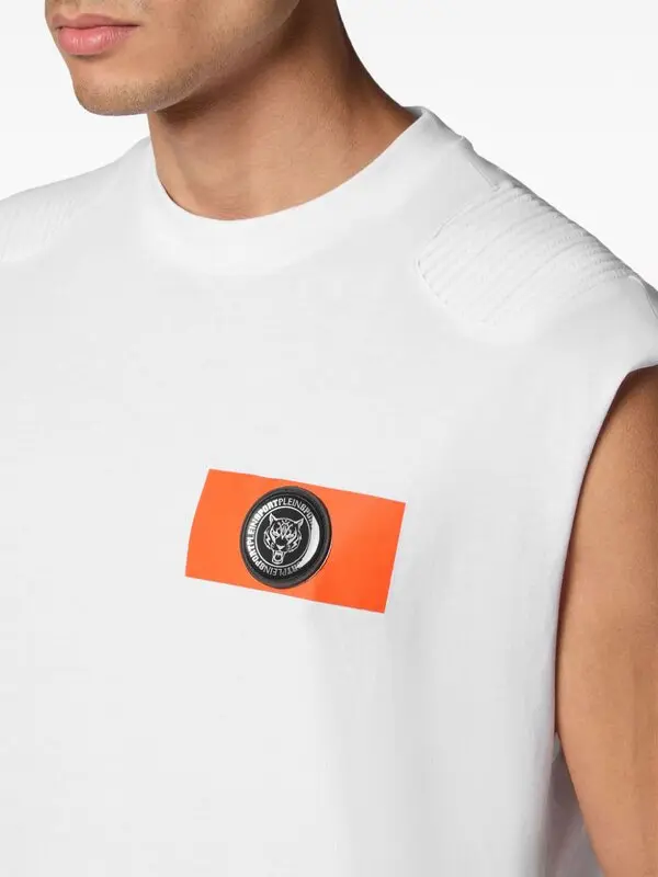 PLEIN SPORT Logo Patch Sleeveless T-shirt - White