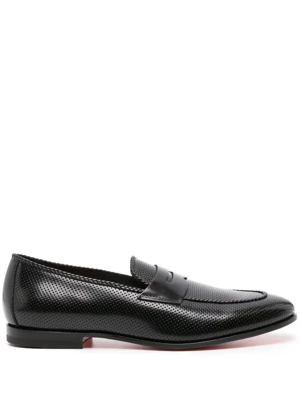 Santoni Perforated Leather Loafers - Black
