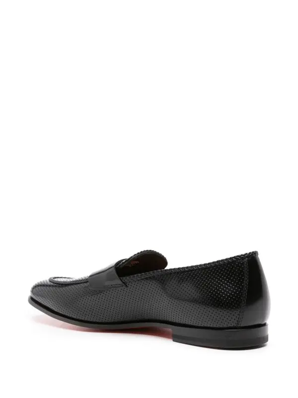 Santoni Perforated Leather Loafers - Black
