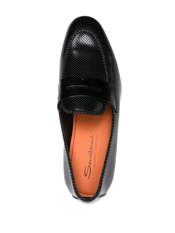 Santoni Perforated Leather Loafers - Black