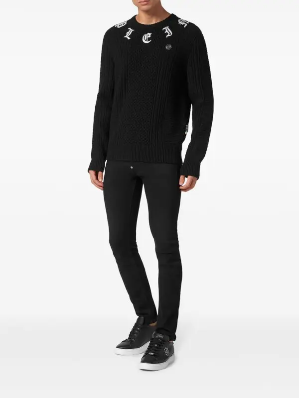 Philipp Plein Logo-embroidered Cashmere Jumper - Black