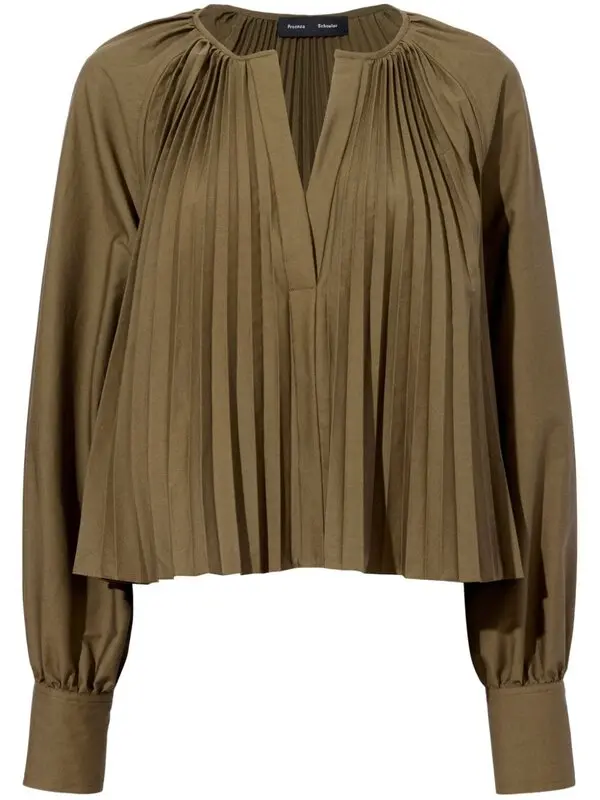 Proenza Schouler Pleated Long-sleeve Blouse - Green