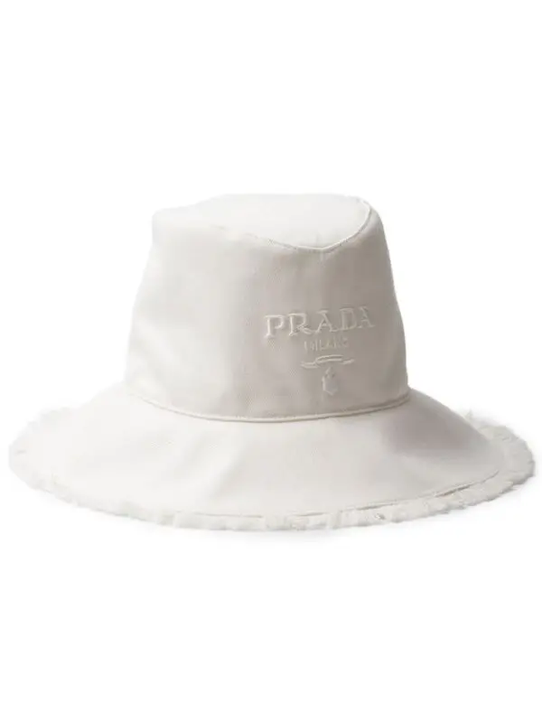 Prada Wide-brimmed Drill Bucket Hat - White