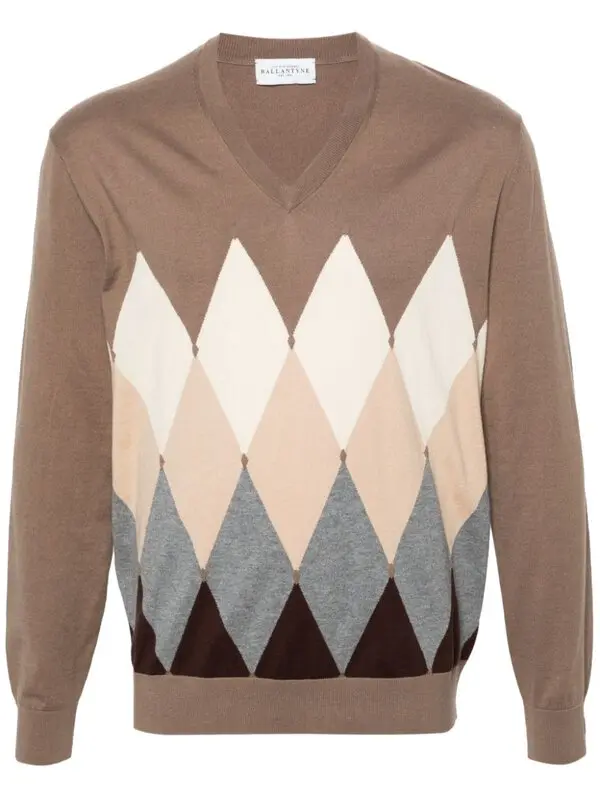 BALLANTYNE Argyle Intarsia-knit Jumper - Brown