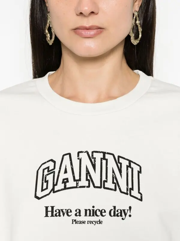 GANNI Logo-print Sweatshirt - Neutrals
