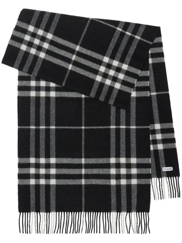 Burberry Check-print Fringed Cashmere Scarf - Black