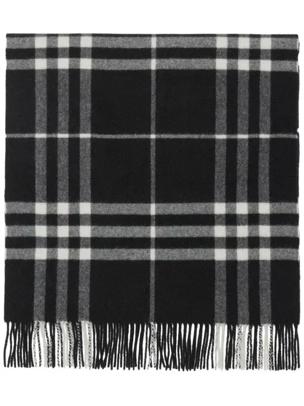 Burberry Check-print Fringed Cashmere Scarf - Black