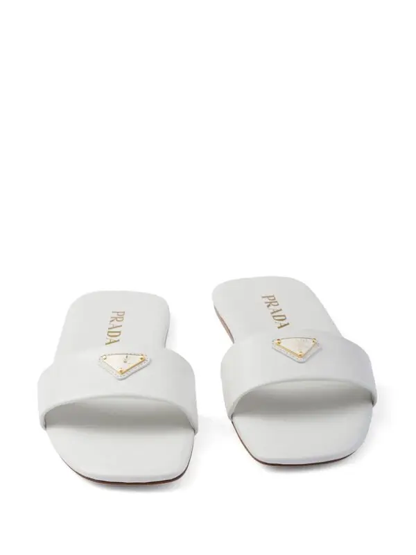 Prada Triangle-Logo Leather Slides - White | Editorialist display picture 3