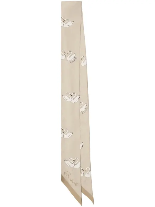 Burberry Swan-print Silk Scarf - Neutrals