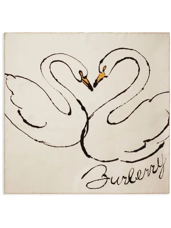 Burberry Swan-print Silk Scarf - Neutrals