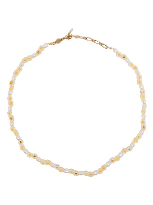 Anni Lu Flower-motif Beaded Necklace - White