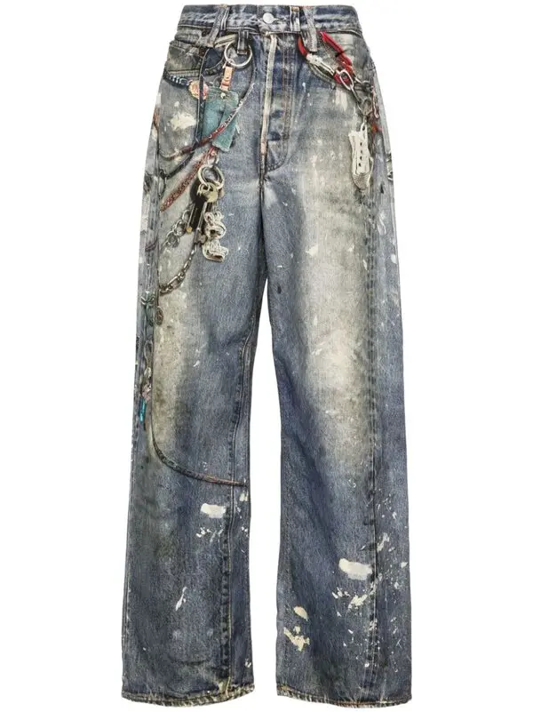 Acne Studios Keychain-Print Wide-Leg Jeans - Blue | Editorialist