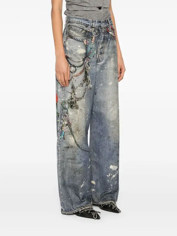 Acne Studios Keychain-Print Wide-Leg Jeans - Blue | Editorialist