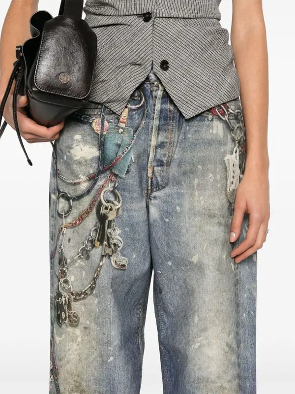 Acne Studios Keychain-Print Wide-Leg Jeans - Blue | Editorialist