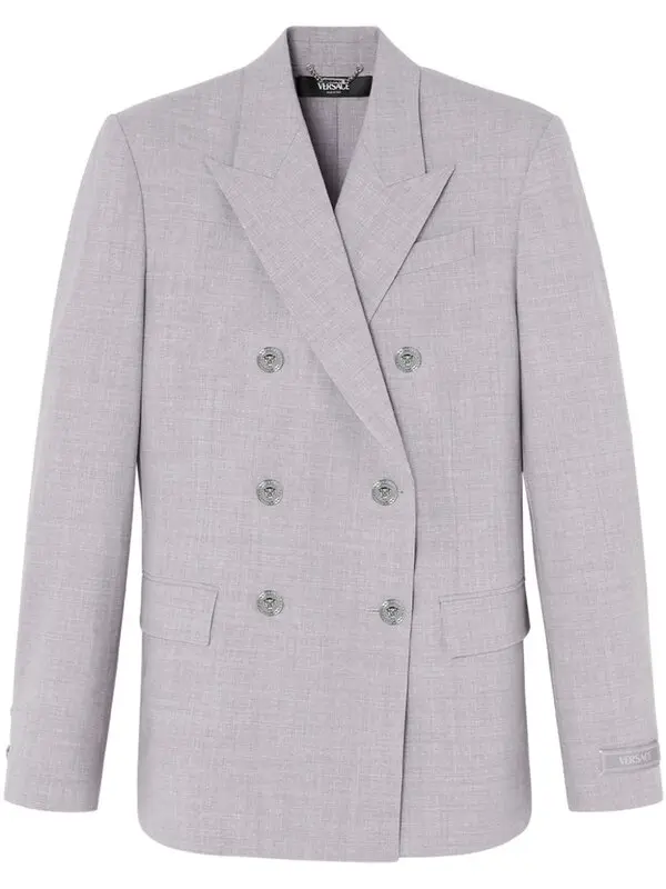 Versace Double-breasted Chambray Blazer - Grey