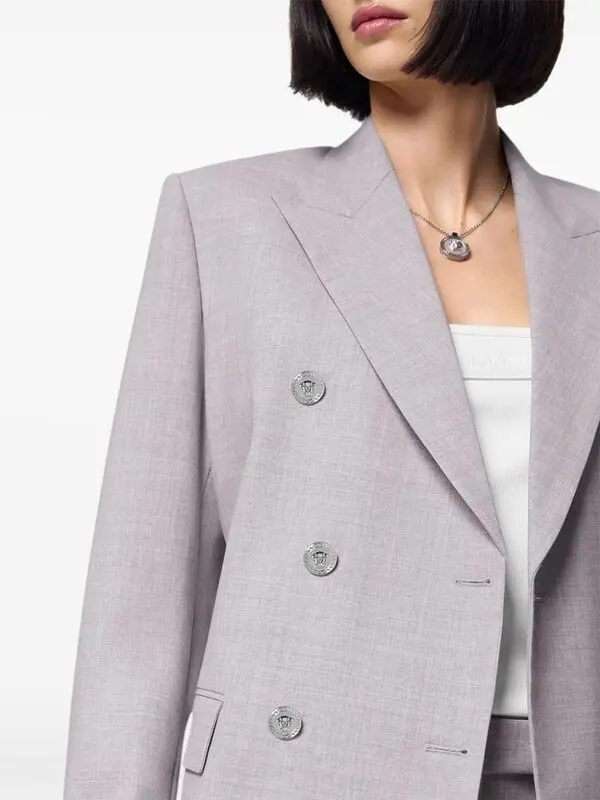 Versace Double-breasted Chambray Blazer - Grey
